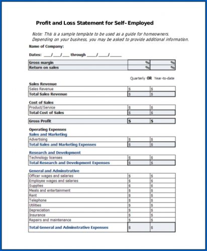 √ Free Profit And Loss Statement For Self Employed