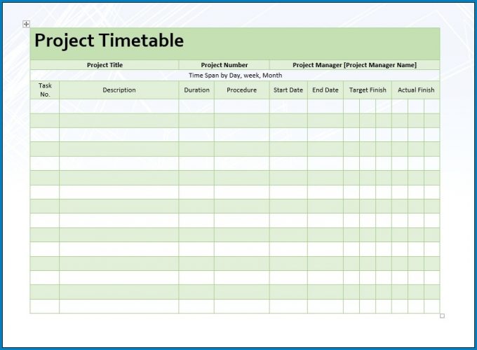 √ Free Editable Project Timetable Template