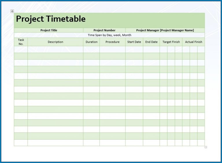 √ Free Editable Project Timetable Template