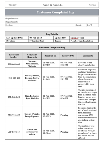 √ Free Quality Complaint Log Template (Excel)