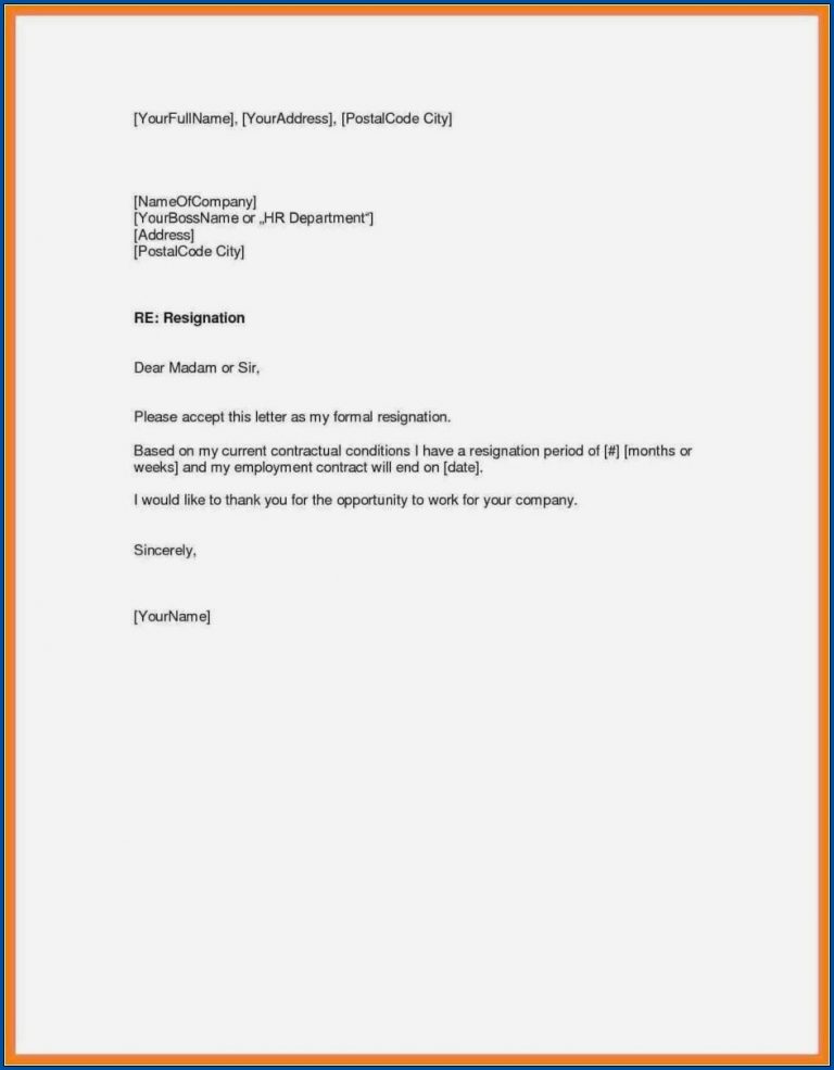 √ Free Printable Resignation Letter Two Weeks Notice