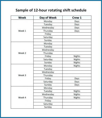 √ Free Printable Rotating Shift Schedule Template
