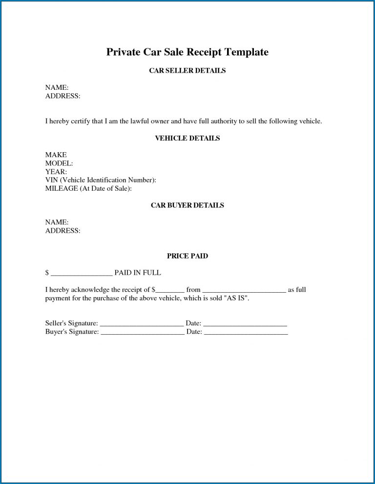 √ Free Printable Sale Receipt For Vehicle