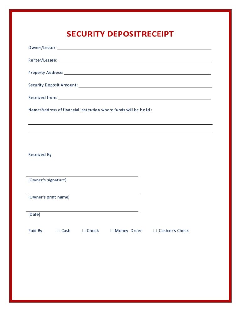 √ Security Deposit Receipt Template