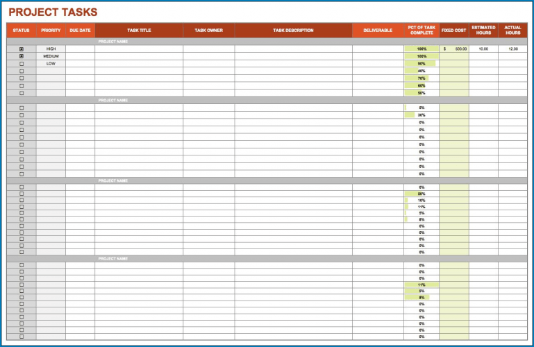 √ Task List Template For Project Management