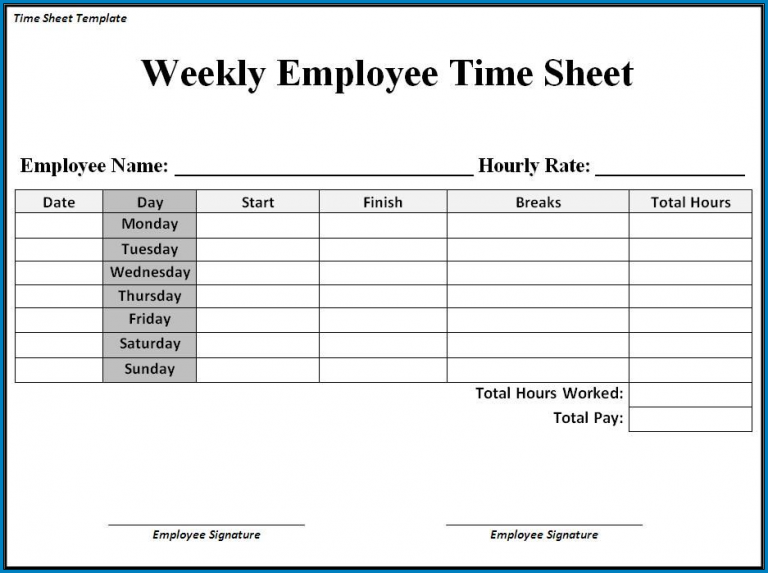 √ Free Printable Timesheet Template Word
