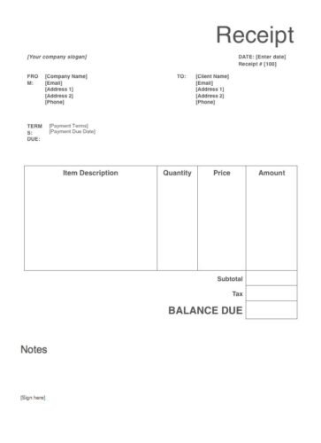 √ Free Printable Training Receipt Template