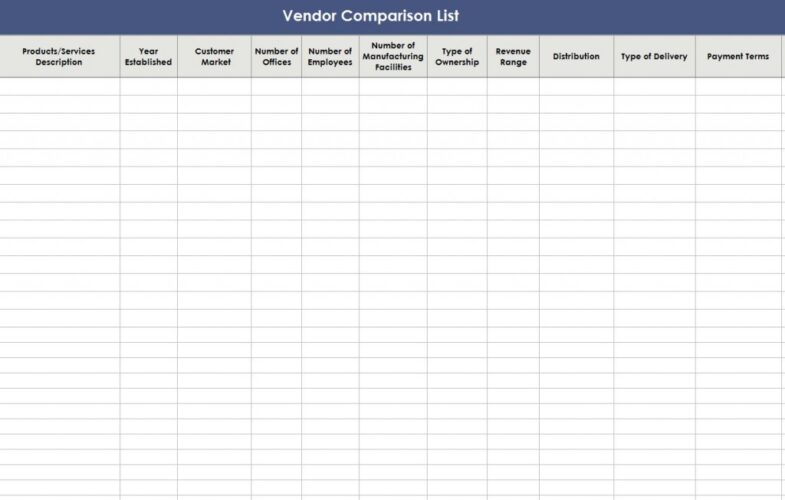 √ Printable Vendor Comparison List Template (Excel)