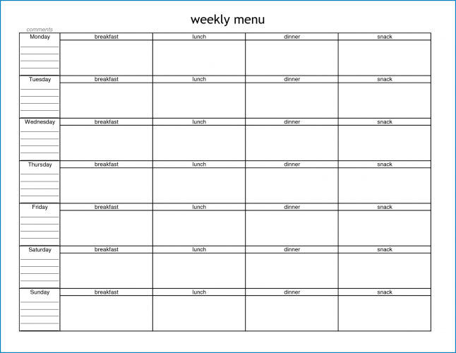 √ Free Printable Weekly Menu Template
