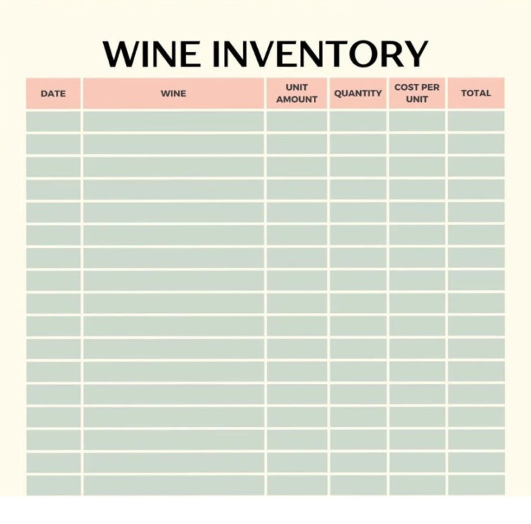 √ Printable Wine Collection Inventory Template