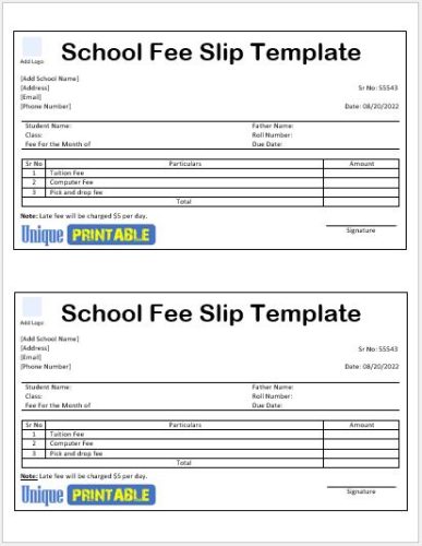 School Fee Book Format Template Example | Templateral