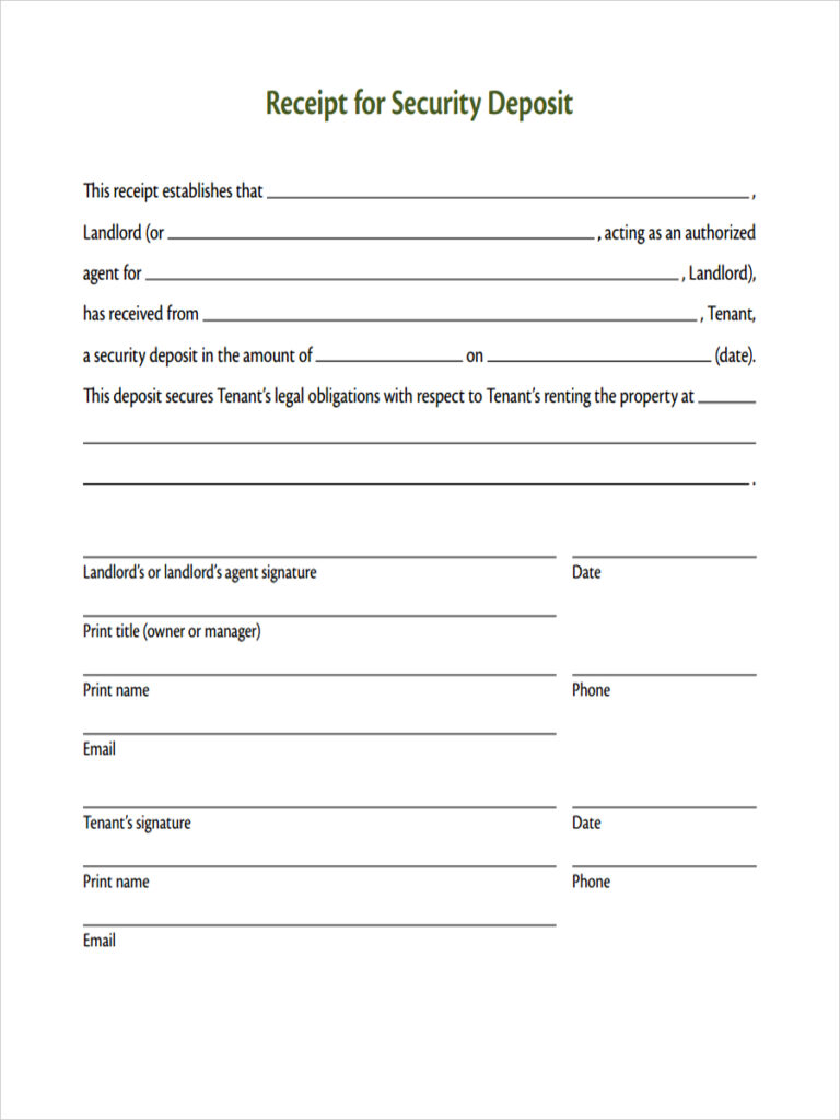 √ Security Deposit Receipt Template