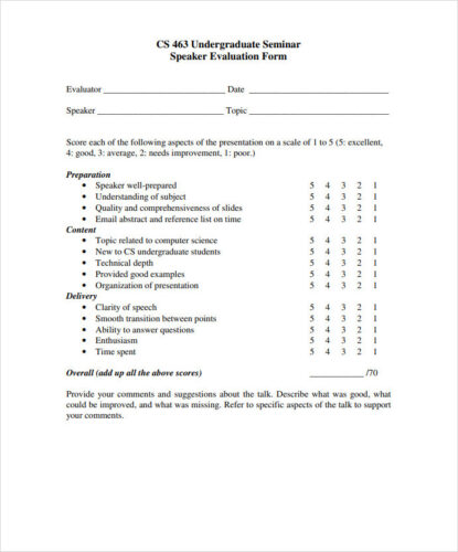 √ Free Printable Speaker Evaluation Form