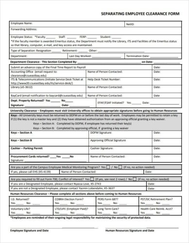 √ Free Printable Employee Separation Form