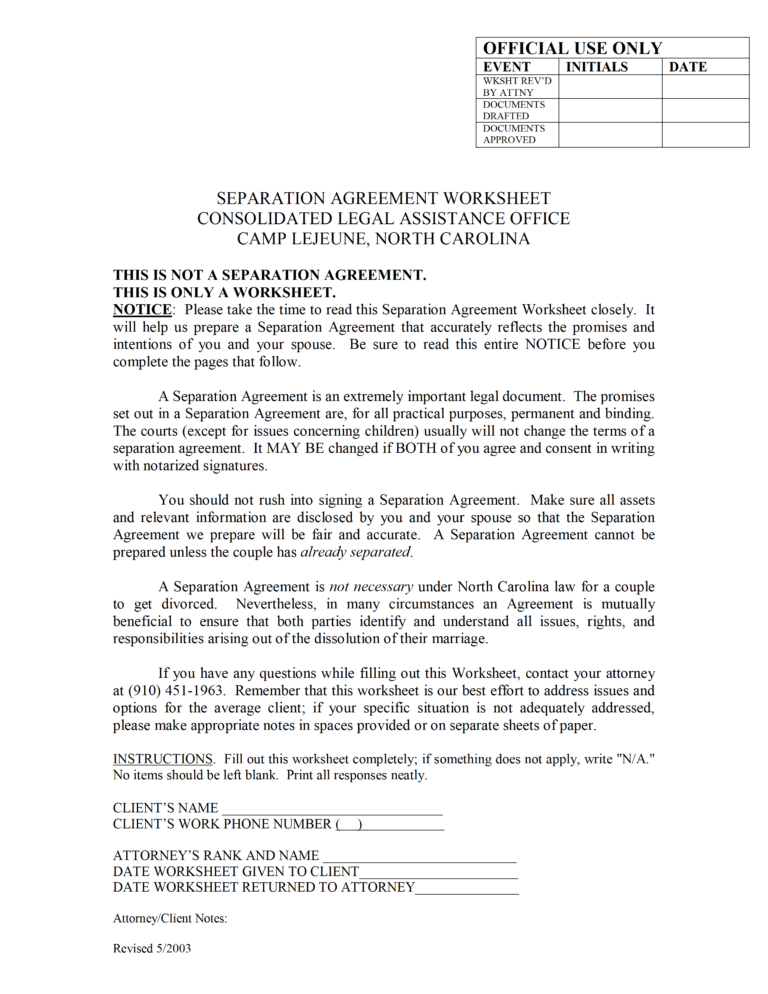 √ Separation Agreement Template
