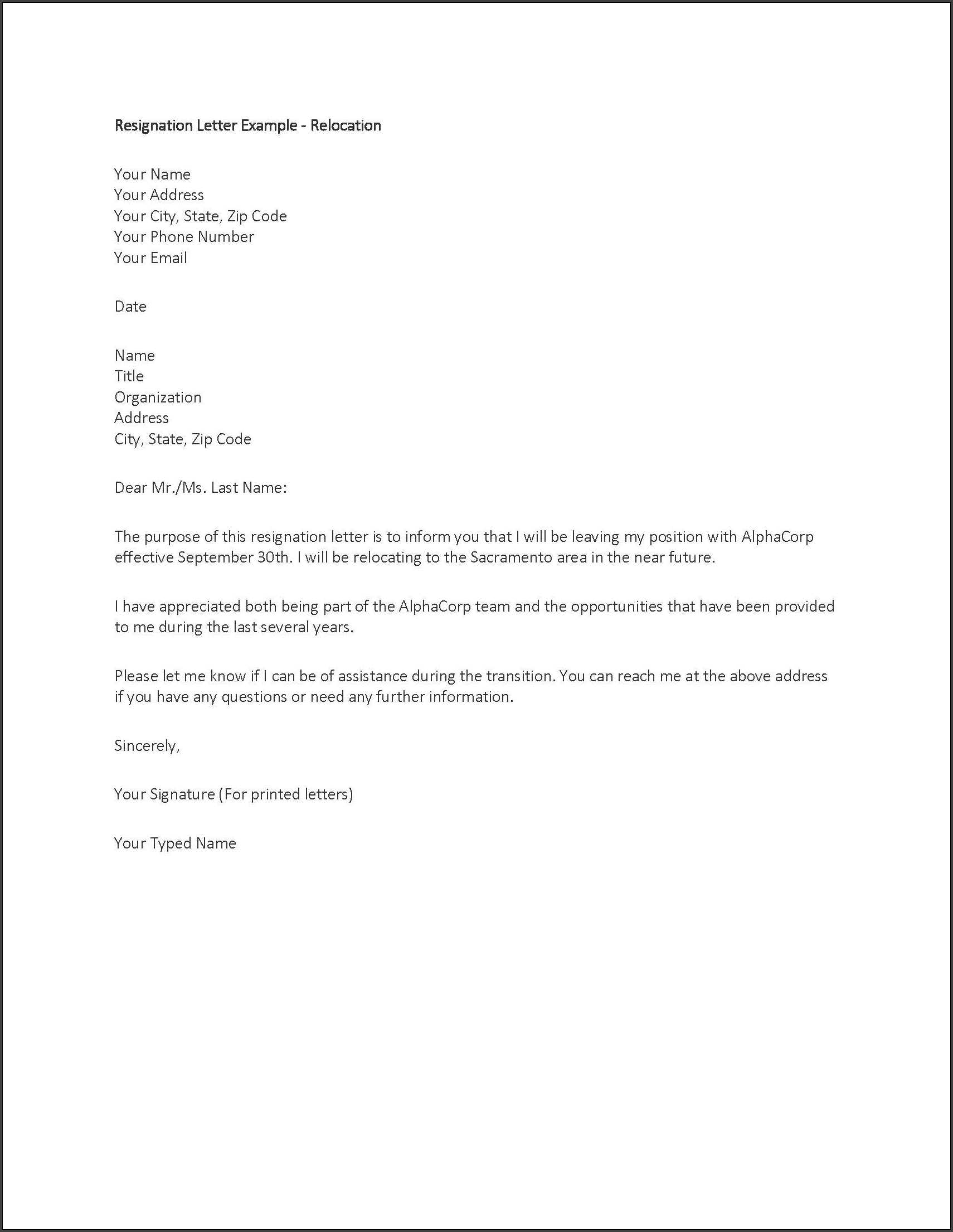  Free Printable Short Resignation Letter Template