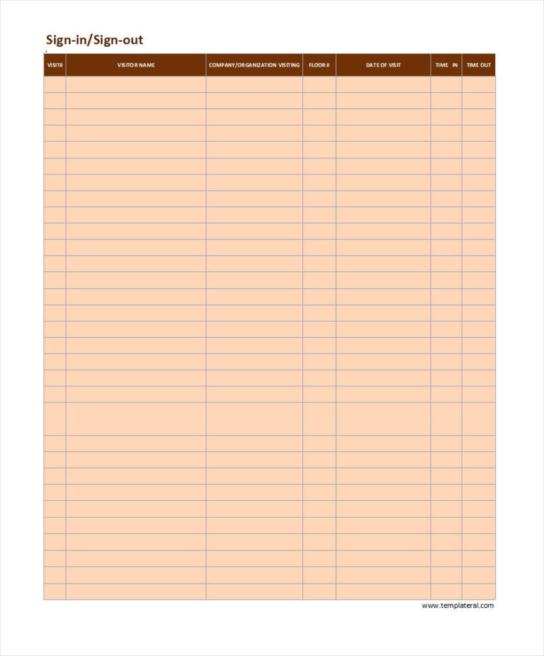 √ Free Printable Sign-in Sign-out Sheet Template