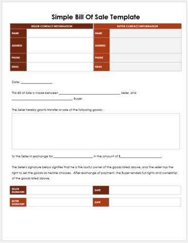 √ Printable Simple Bill of Sale Template
