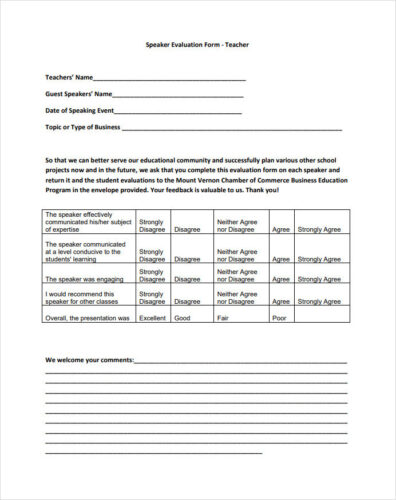 √ Free Printable Speaker Evaluation Form