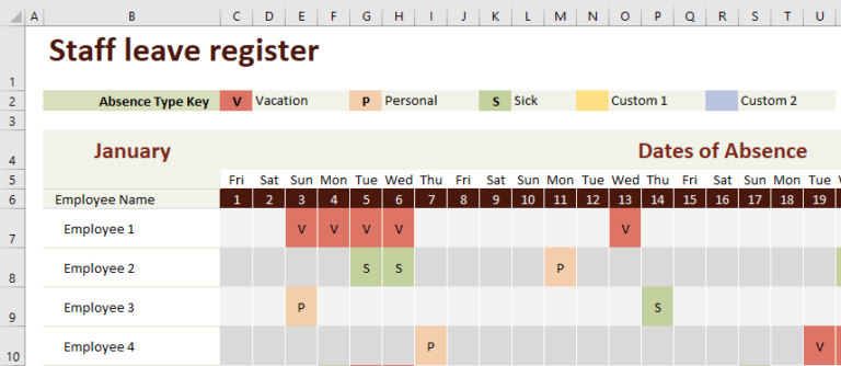√ Free Staff Leave Register Template (Excel)