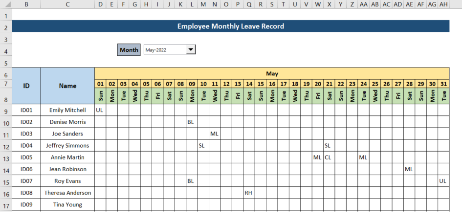 √ Free Staff Leave Register Template (Excel)