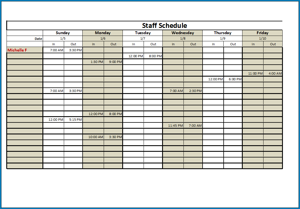 Free Printable Staff Schedule Template Templateral