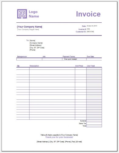 √ Free Printable Standard Invoice Template