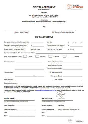 √ Storage Unit Rental Agreement Template