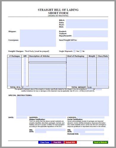 √ Free Printable Straight Bill Of Lading Form