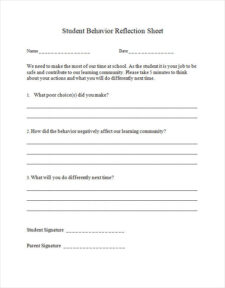 Student Behavior Reflection Sheet | Templateral