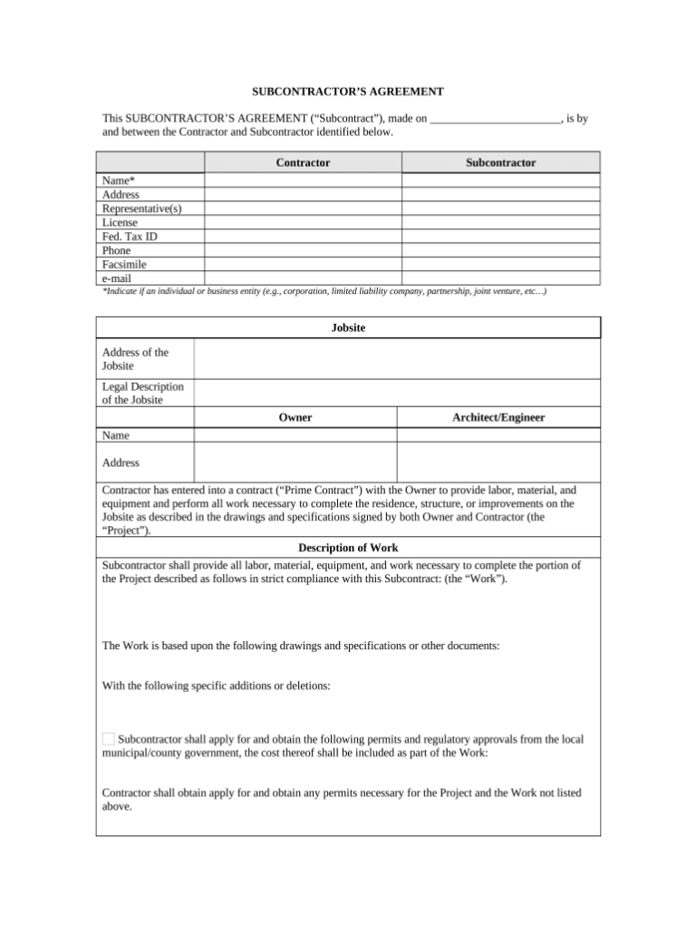 √ Subcontractor Agreement Template (Word)
