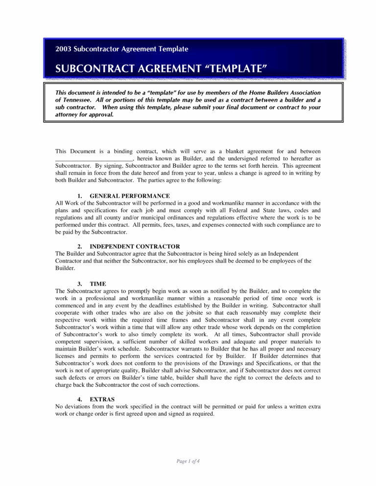 √ Subcontractor Agreement Template (Word)