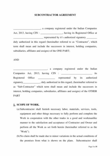 √ Subcontractor Agreement Template (Word)