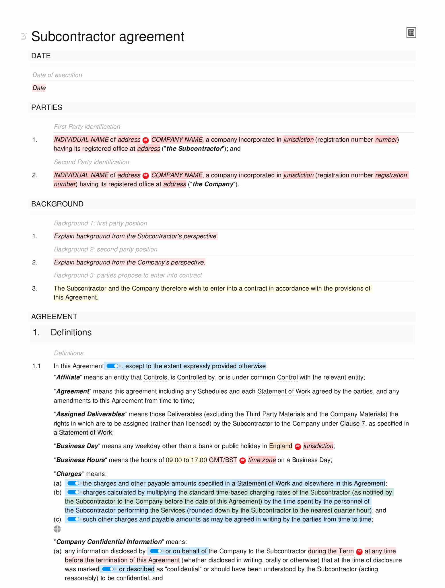 √ Subcontractor Agreement Template (Word)