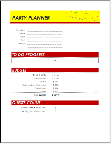 √ Summer Party Budget Worksheet Template