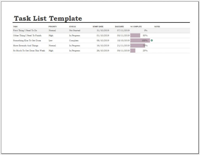 √ Free Printable Task List Template