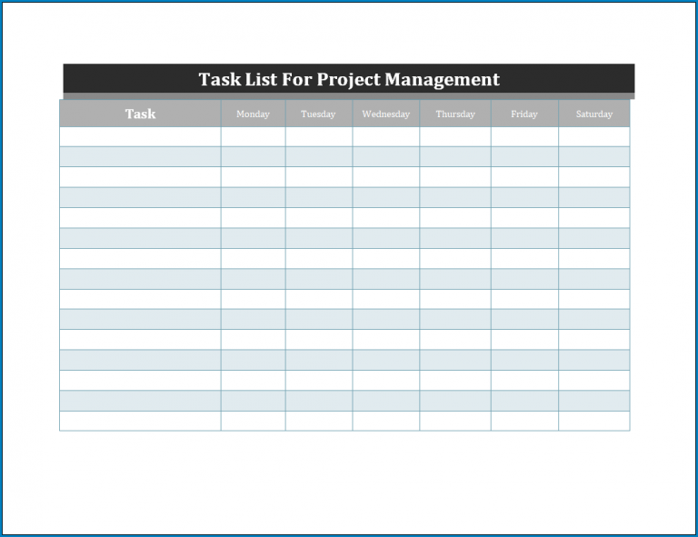 √ Task List Template For Project Management