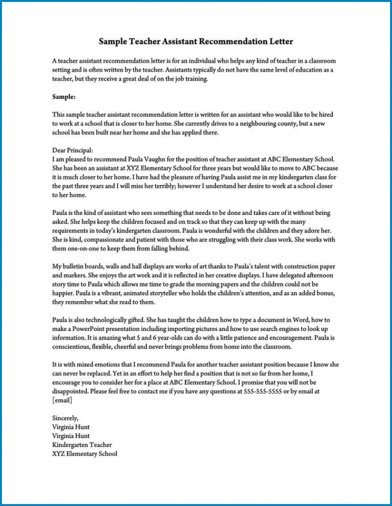 √ Teacher Letter Of Recommendation Template