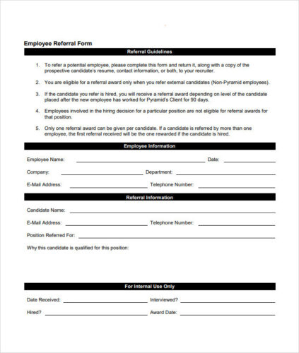 √ Free Printable Employee Referral Form Template