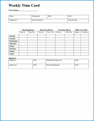 √ Free Printable Time Card Template