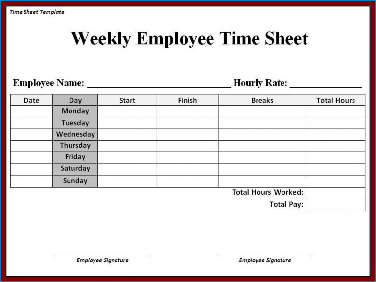√ Free Printable Time Card Template