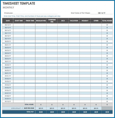 √ Free Printable Timesheet Template For Excel