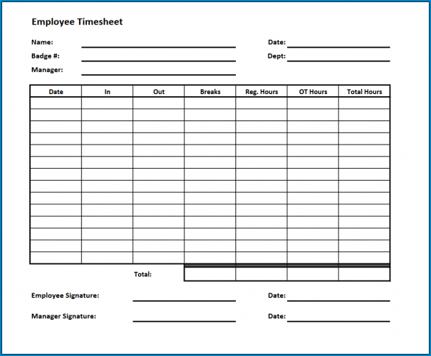 √ Free Printable Timesheet Template PDF