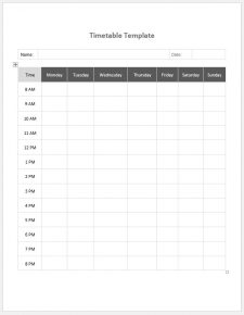 √ Free Printable Timetable Template