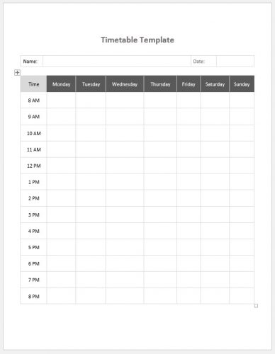 √ Free Printable Timetable Template