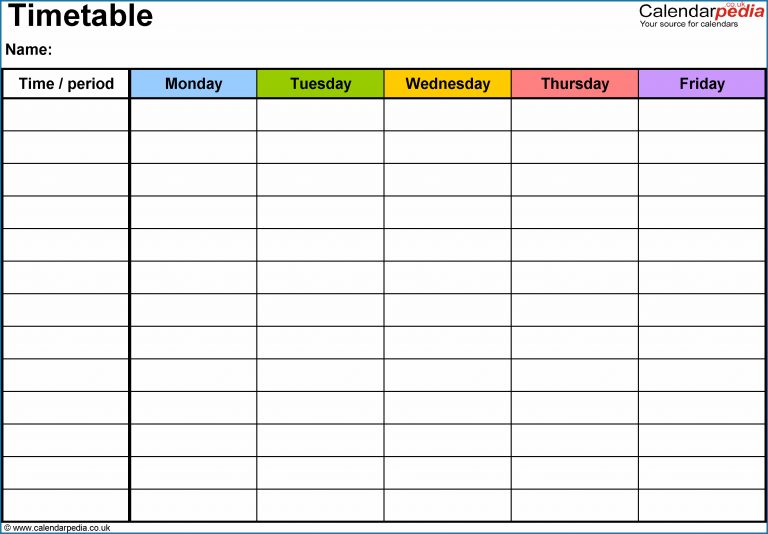 √ Free Printable Timetable Template