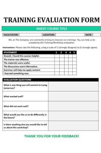√ Free Printable Training Evaluation Form