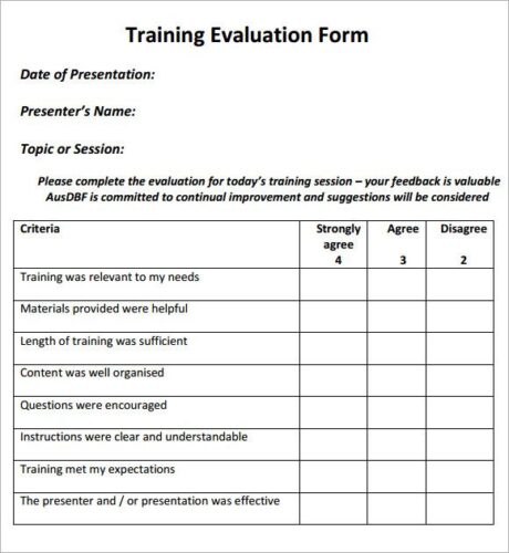 √ Free Printable Training Evaluation Form