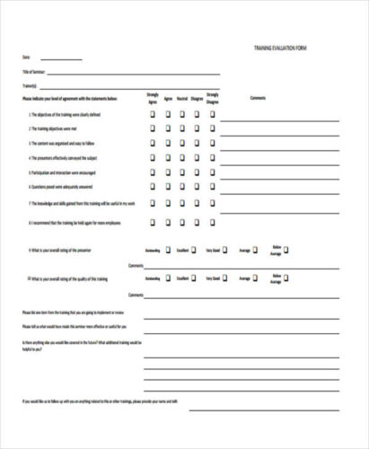 √ Free Printable Training Evaluation Form