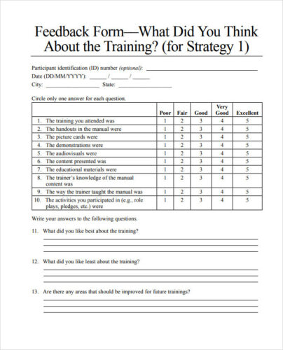 √ Free Printable Training Feedback Form